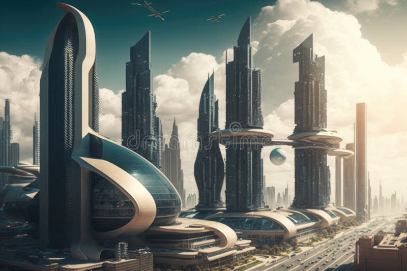 Futuristic City Concept. Illustration AI Generative Stock Illustration ...