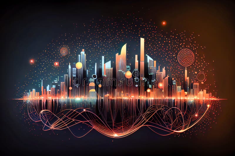 Futuristic City Connected by Dots and Lines. Generative AI Stock ...