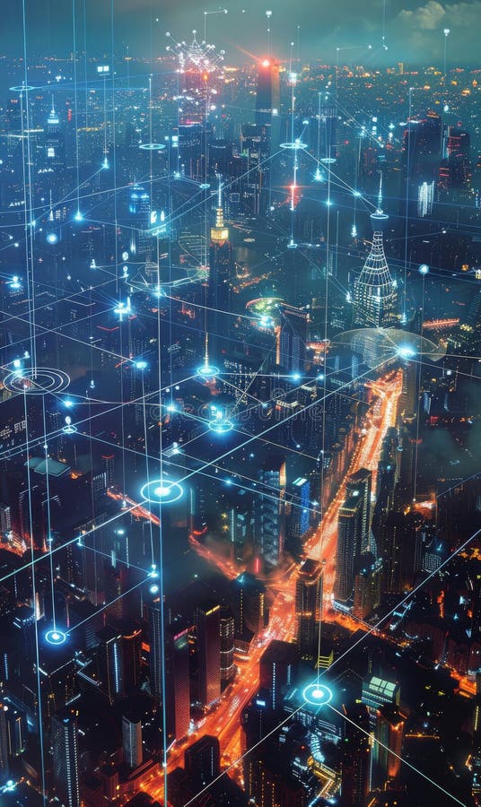 Futuristic City, Connection Technology, Glowing Lights Stock ...