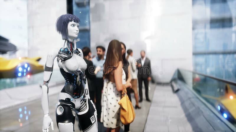 Futuristic City. 3d People and Robots. Future Concept. Realistic 4k ...
