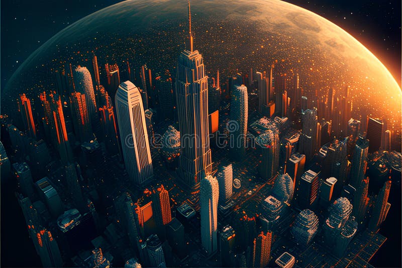 Futuristic City. 3D Rendering of the Planet Earth Stock Illustration ...