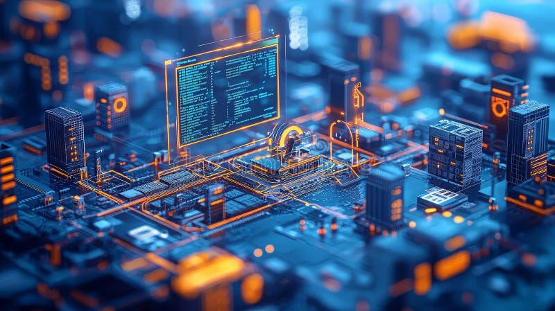 Futuristic City Digital Interface Network Stock Photo - Image of ...