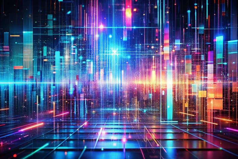 Futuristic City Digital Network Flowing, Vibrant Colors Stock ...