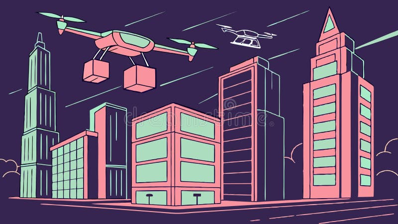 Futuristic City with Drones, Modern Urban Tech Scene Vector Design ...
