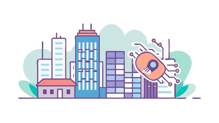 Futuristic City with Exploding Gear Representing Disruption, Vector ...