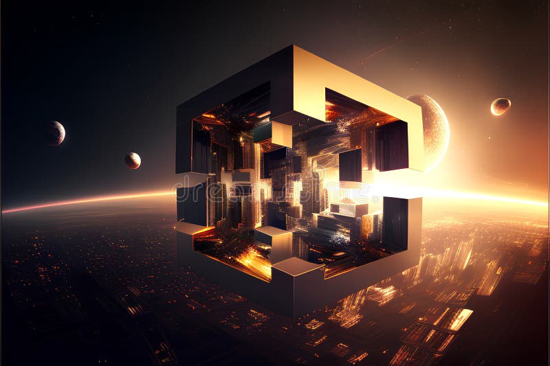 Futuristic City in the Form of a Cube. 3d Rendering Stock Illustration ...