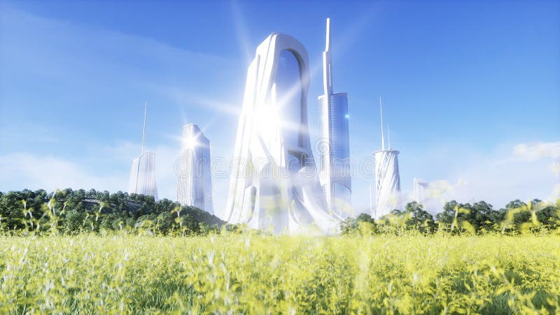 Futuristic City. Future Concept. Aerial View. 3d Rendering. Stock ...