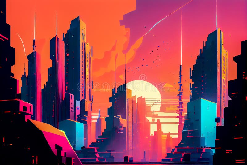 Futuristic City of the Future in Neon Colors. Generative AI, Generative ...