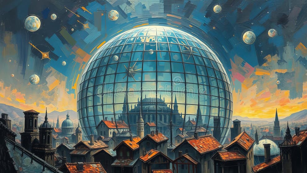 A Futuristic City with a Giant Dome Over it Stock Illustration ...