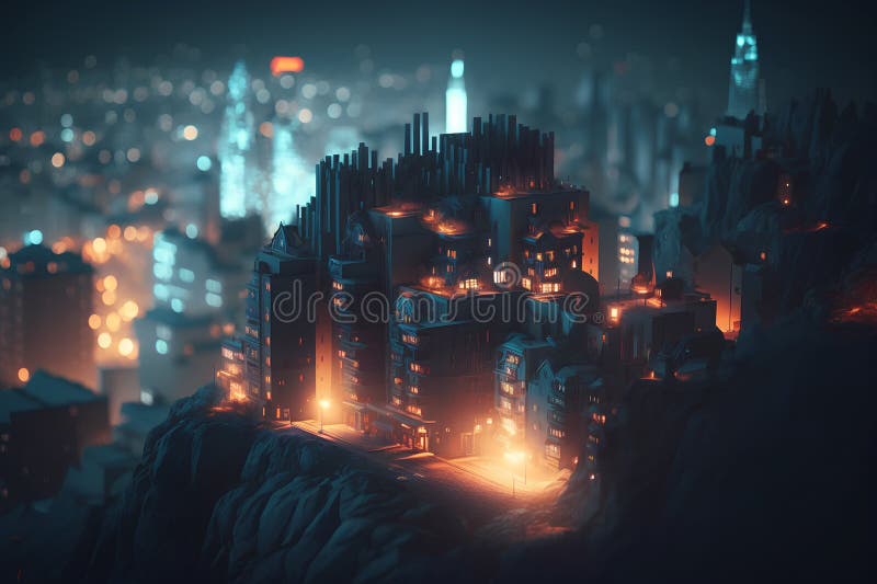 Futuristic City with Glowing Buildings. 3D Rendering Stock Illustration ...