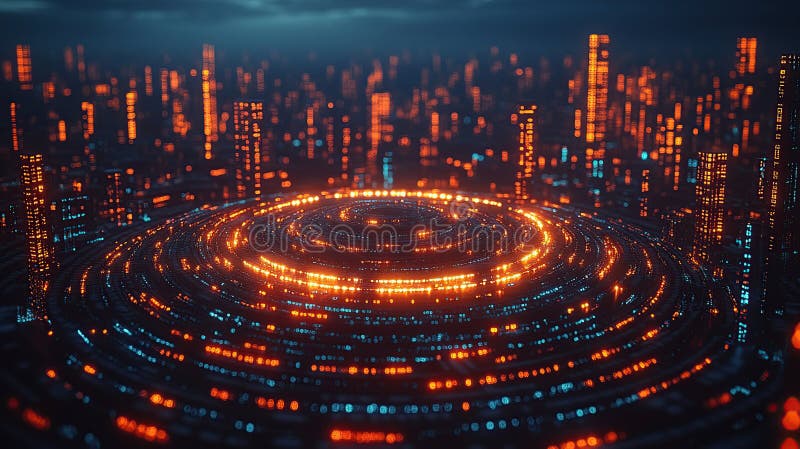 Futuristic City, Glowing Circle, Night, Data Center, Tech Background ...