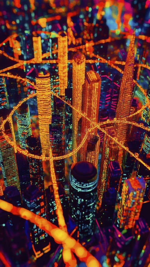 Futuristic Metropolis with Glowing Spirals and Towers Stock ...