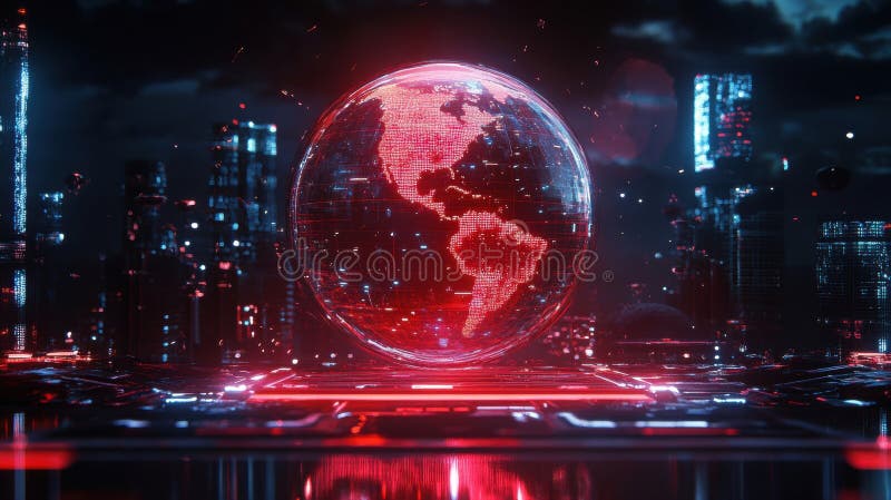 A Futuristic City with a Glowing Globe in the Middle Stock Illustration ...