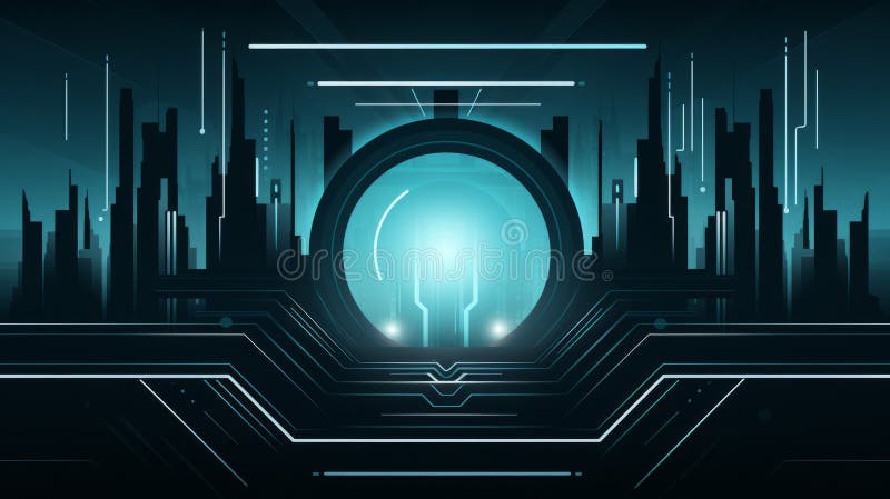 A Futuristic City with a Glowing Light in the Middle Stock Illustration ...