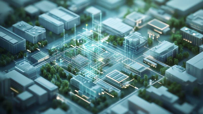 A Futuristic City with Glowing Lines Connecting Buildings, Symbolizing ...