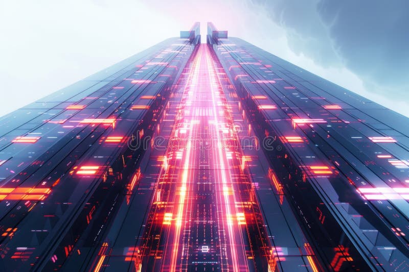 Futuristic City with Glowing Neon Lights and a Path Leading To the Sky ...