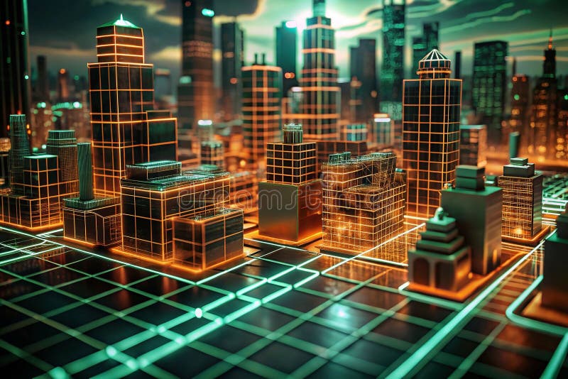 Futuristic City Grid at Dawn Stock Illustration - Illustration of model ...