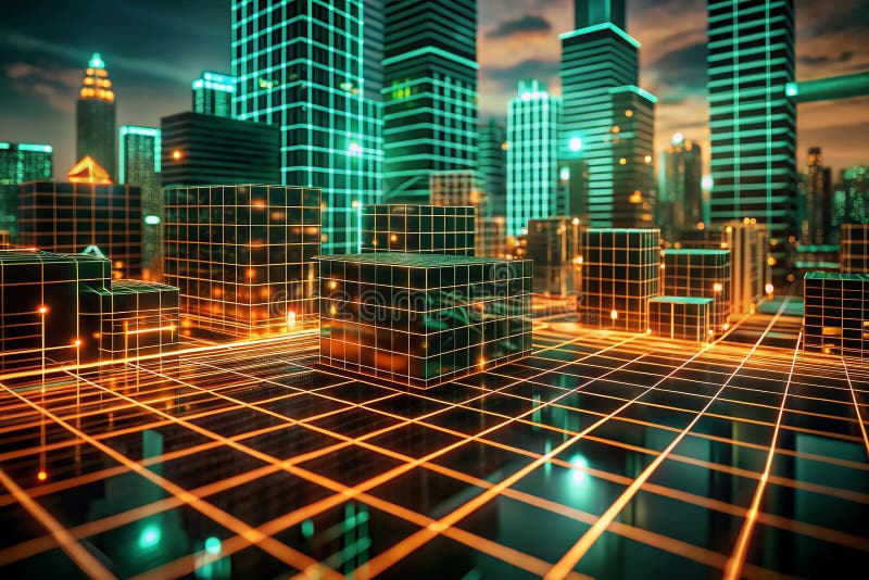 Futuristic City Grid Network at Twilight Stock Illustration ...