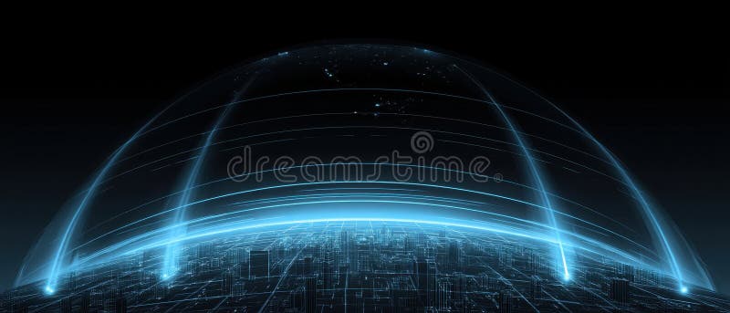 Futuristic City Grid View with Data Beams Projection Over a High-Tech ...