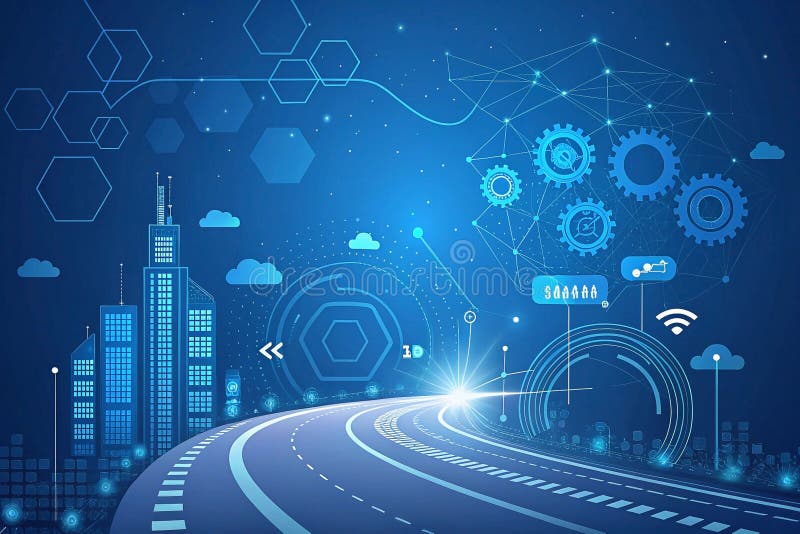 Futuristic City Highway with Digital Technology Elements Stock ...
