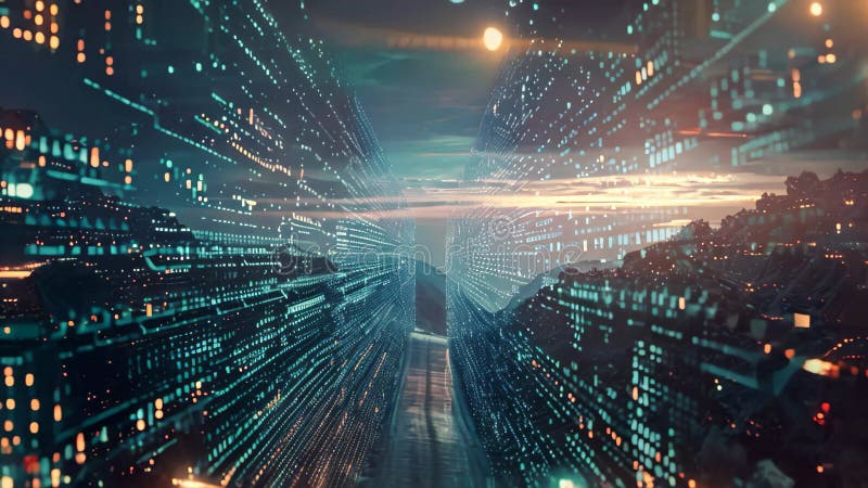 A Futuristic City Illuminated by Digital Code, Showcasing the ...