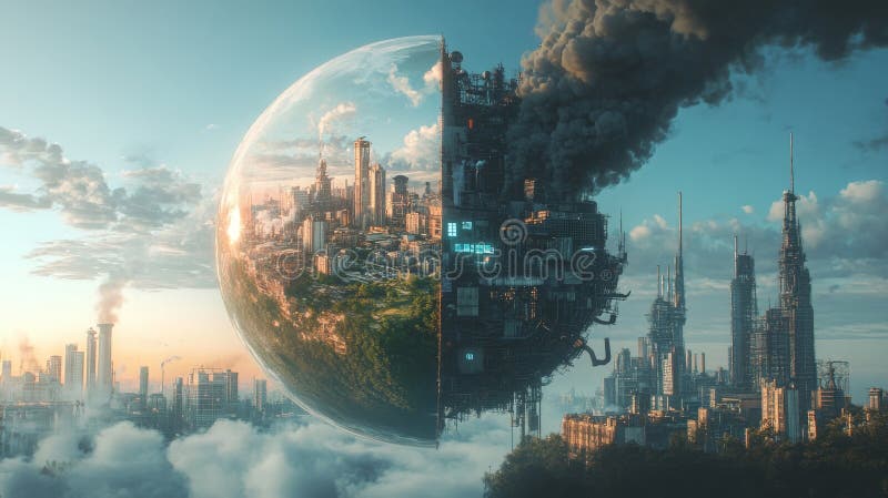 Futuristic City and Industrial Pollution Concept Art Stock Photo ...