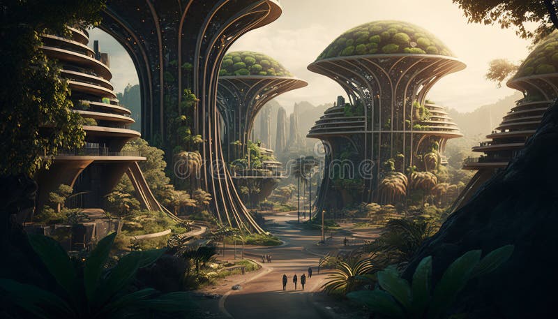 Futuristic Jungle in Neon Cyberpunk Style by Generative AI Stock ...