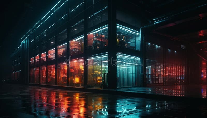 Futuristic City Life Illuminated Skyscrapers, Network Servers, and ...