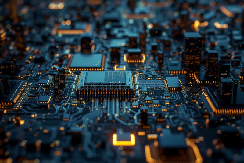 Futuristic City Made by Chip Circuits, Microscopic View of Computer ...