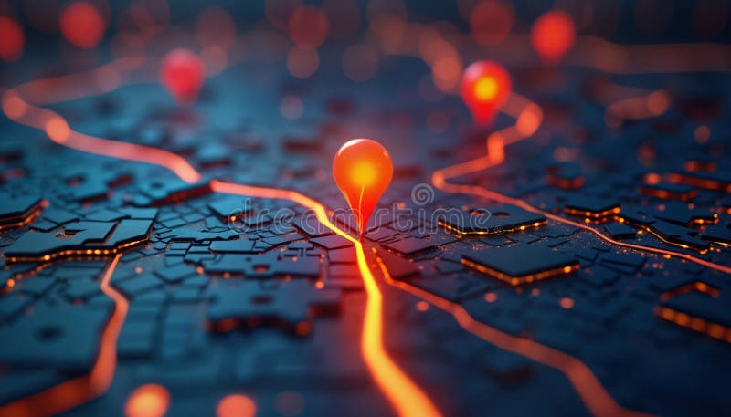 Futuristic City Map Displays Glowing Red Location Pin Destination ...