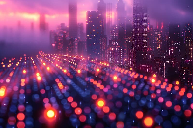 Futuristic City Map with Pixelated Traffic Flow a Digital Grid Blurs ...
