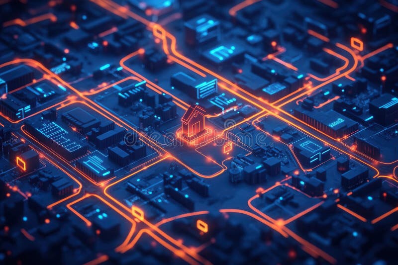 Futuristic City Map Showcasing Delivery Routes and Glowing Pathways ...