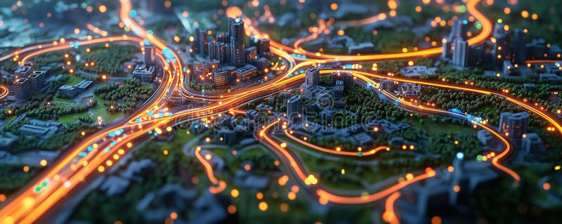 Futuristic City Map Shows Seamless Urban Mobility. High-tech Transport ...