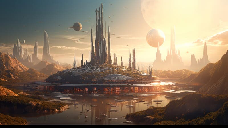 Futuristic City on Mars.Neural Network AI Generated Stock Illustration ...