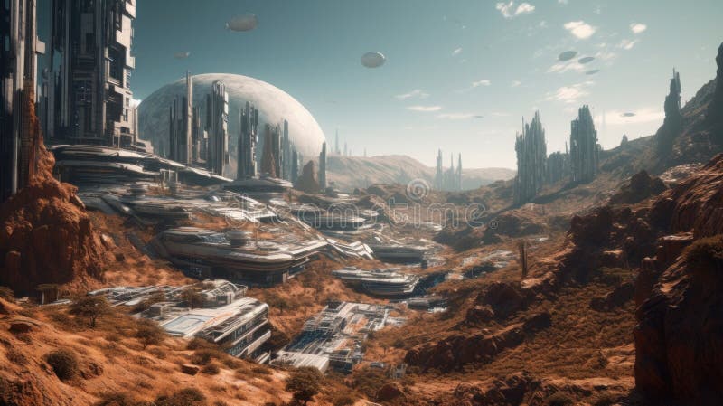 Futuristic City on Mars.Neural Network AI Generated Stock Illustration ...