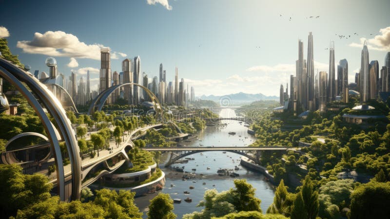 Futuristic City Merges Greenery with Modern Architectural Design ...