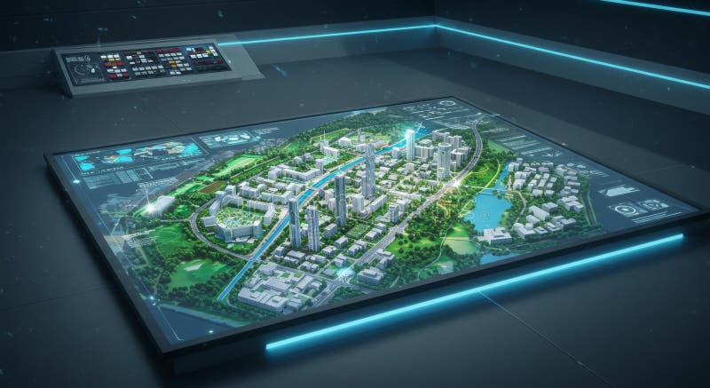 Futuristic City Model on Digital Display Stock Illustration ...