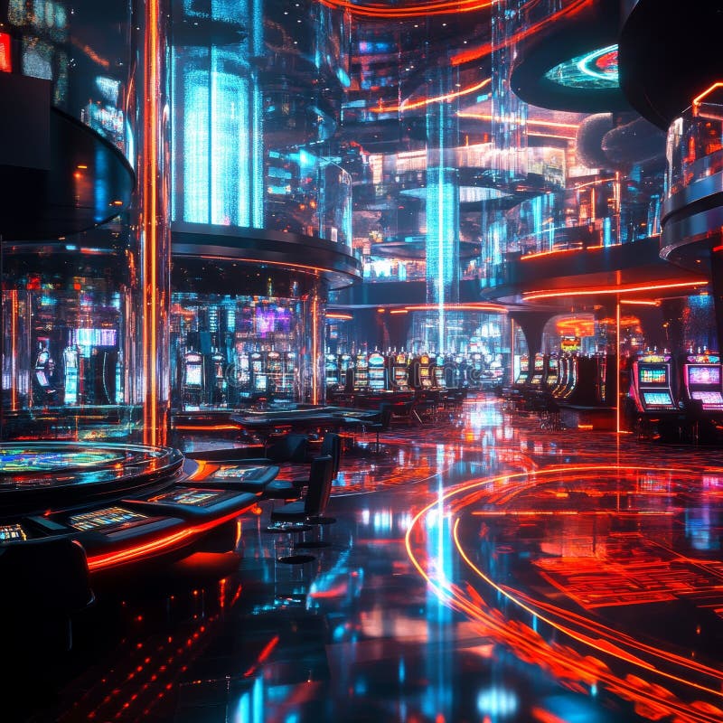 Futuristic City with Neon Lights, 3d Rendering. Computer Digital ...