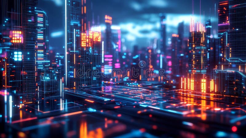 A Futuristic City with Neon Lights Symbolizing Technology Innovation ...