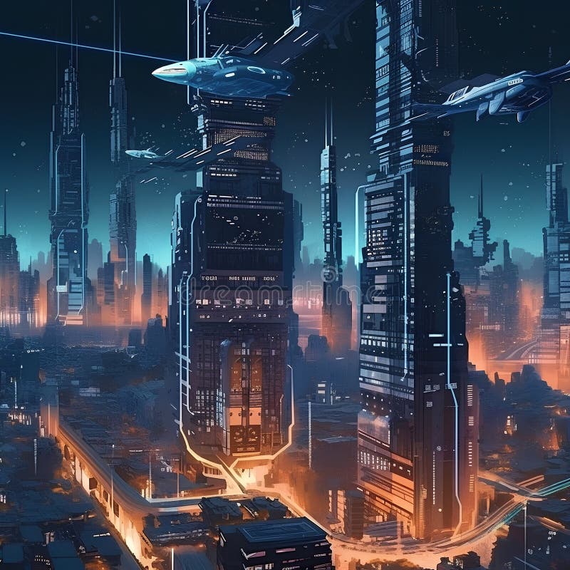 Futuristic City at Night. 3d Rendering Toned Image Stock Illustration ...