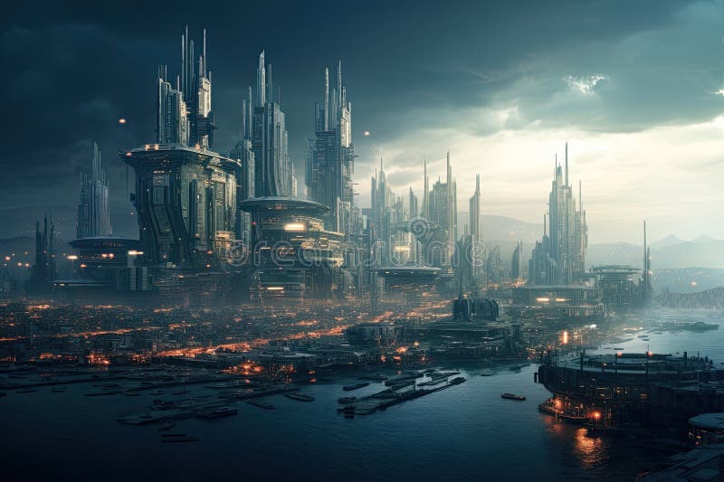 Futuristic City at Night, 3d Rendering Toned Image, AI Generated Stock ...