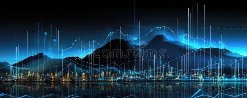 Futuristic City at Night with Digita Graph Stock Illustration ...
