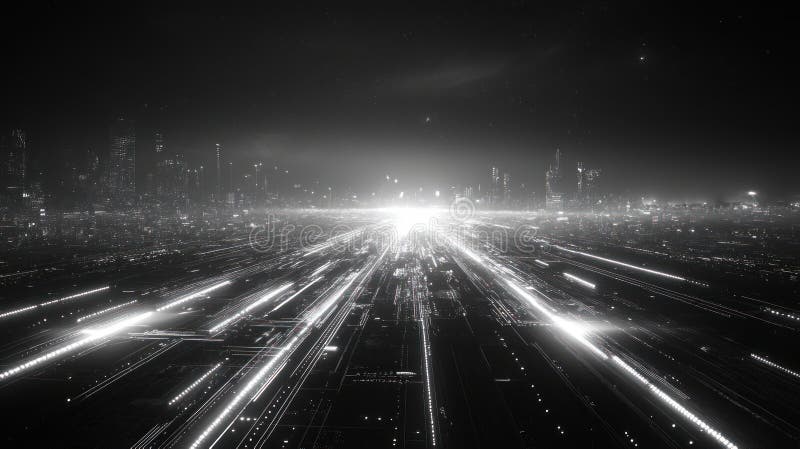Futuristic City at Night with Digital Trails Stock Photo - Image of ...