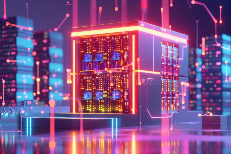 A Futuristic City at Night with Neon Lights. Ideal for Technology or ...