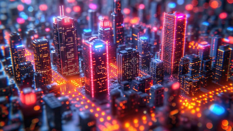 Futuristic City at Night with Road and Lights Stock Illustration ...