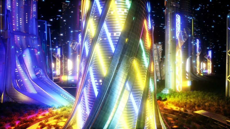 Futuristic City Night. Sci Fi Architecture and Buildings. Future ...