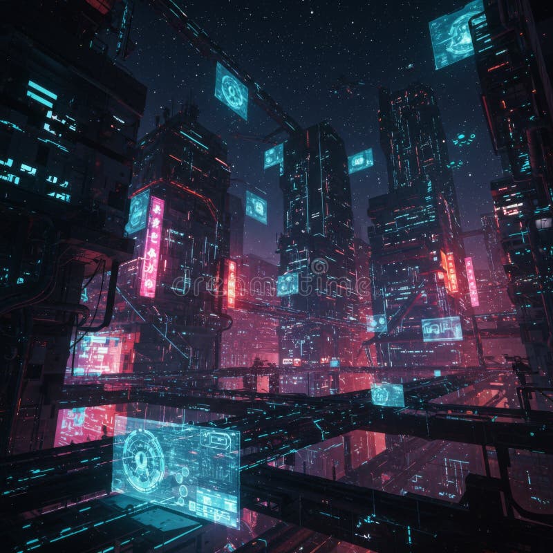 Futuristic City Nightscape Pixel Art Stock Illustration - Illustration ...