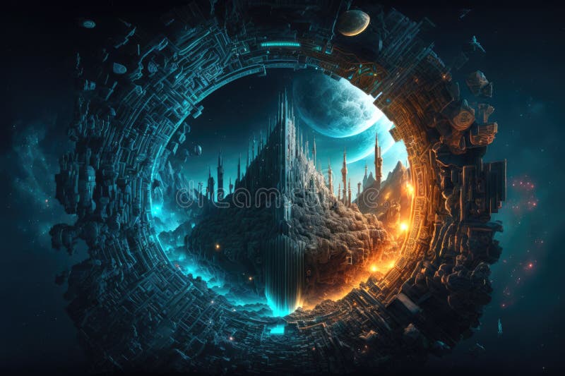 Futuristic City in the Other Side of a Stargate Stock Illustration ...