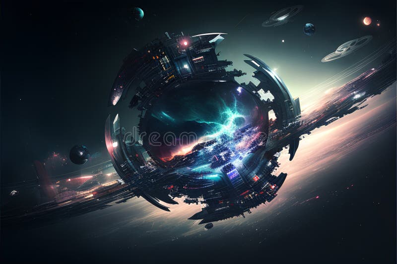 Futuristic City and Planet in Outer Space. 3d Rendering Stock ...