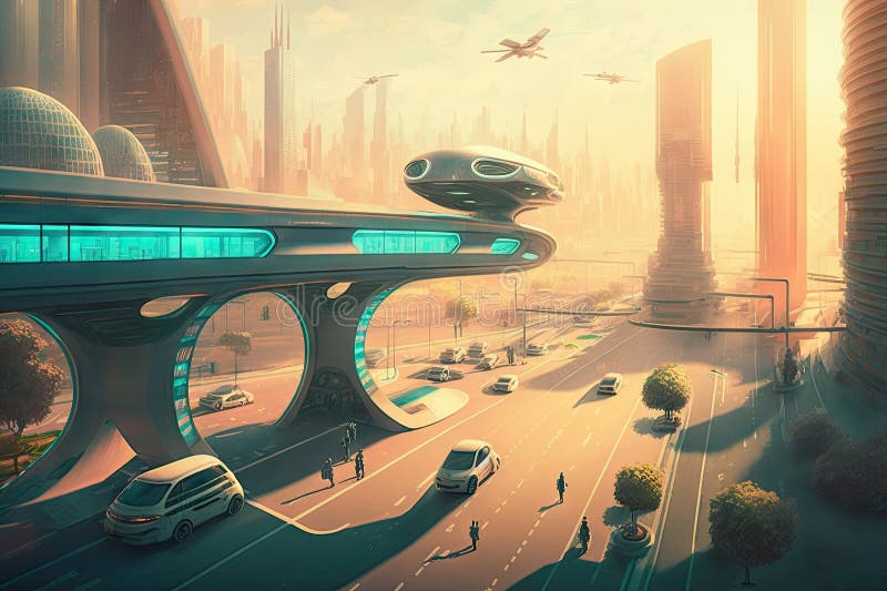Futuristic City with Public Transportation System of Driverless ...